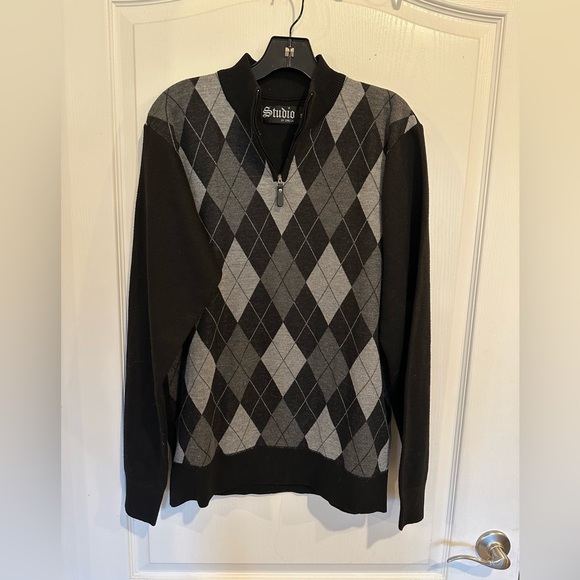 studio by omega | Sweaters | Studio By Omega Mens Black Gray Argyle ...